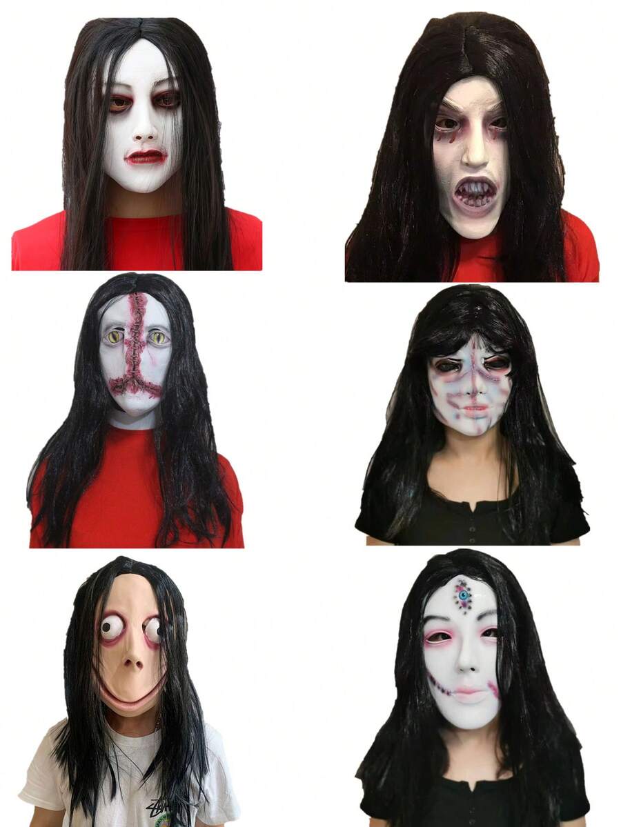 Halloween Mask Black Haired Ghost Mask For Room Escape Game Costume ...