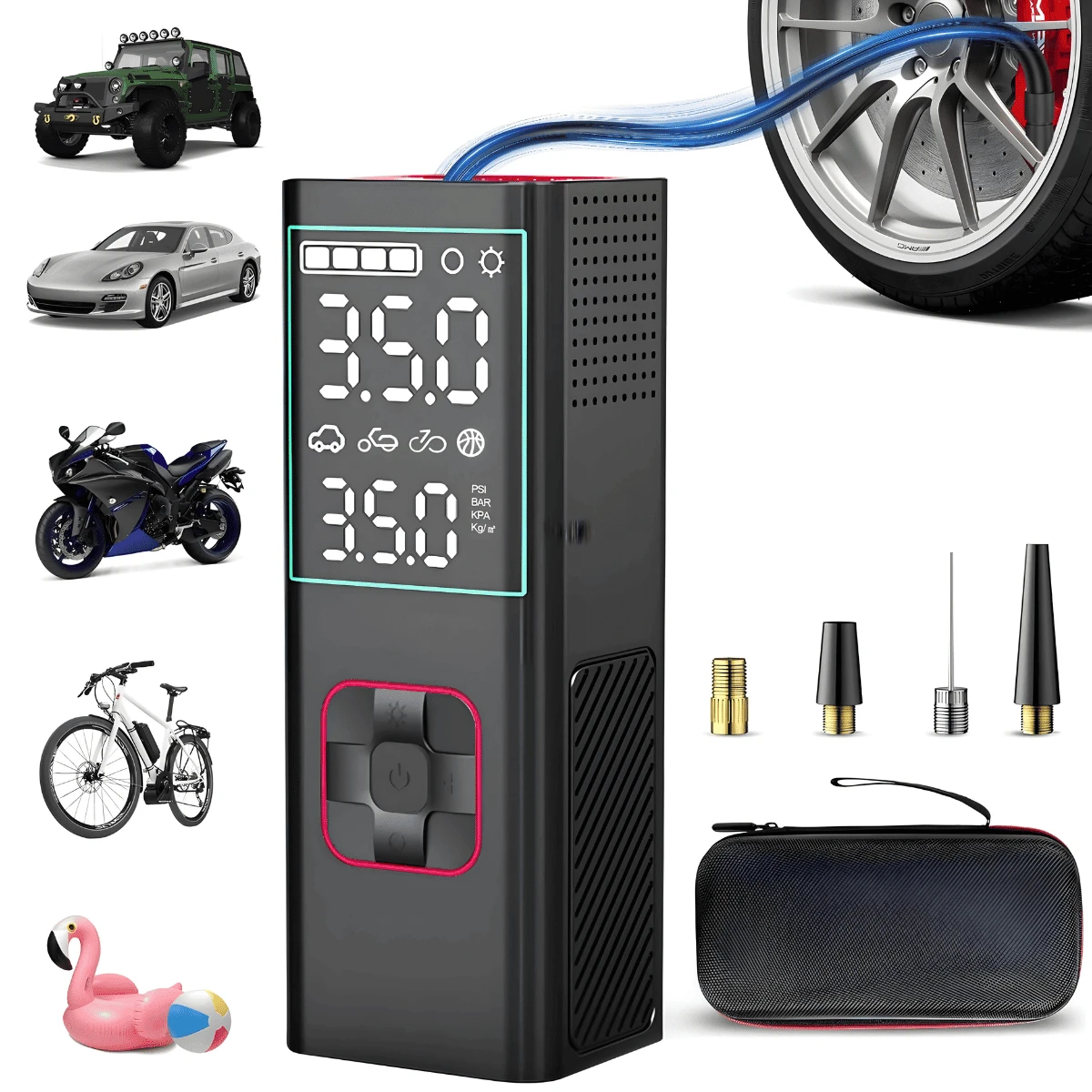 Tire Inflator With Fast Inflation And Emergency Lighting, Mobile Phone ...