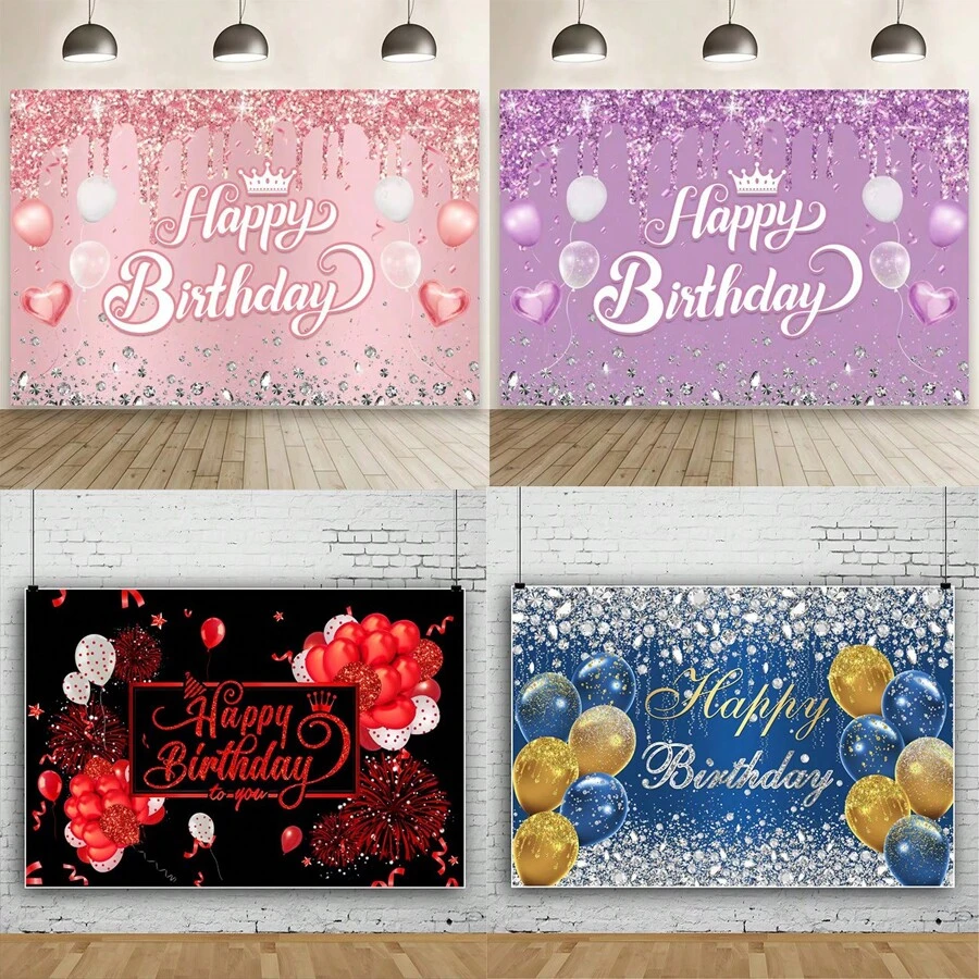 Happy Birthday Decorations Backdrop, Glitter Birthday Backdrop Sign, Happy Birthday Banner ...