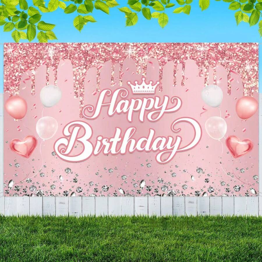 Happy Birthday Decorations Backdrop, Glitter Birthday Backdrop Sign, Happy Birthday Banner ...