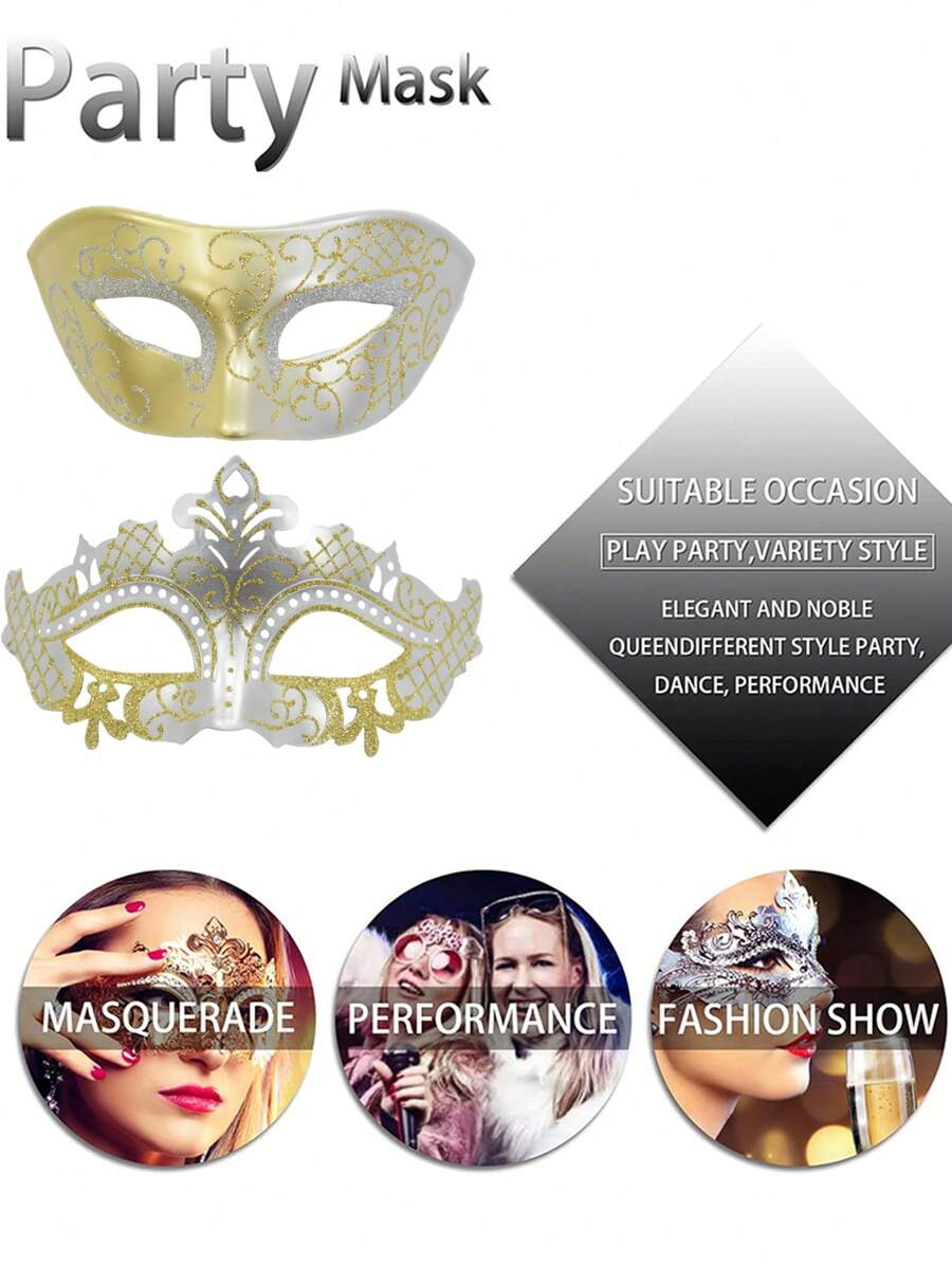 2pcs Black & Gold Masquerade Party Masks, Deluxe & Fascinating Venetian ...