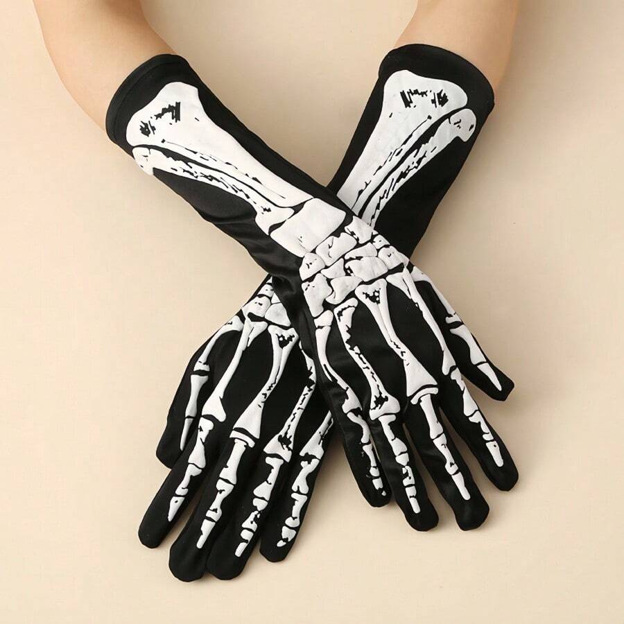 1pc Festival Party Print Skull Gloves Skeleton Foam Gloves Costume Prop ...