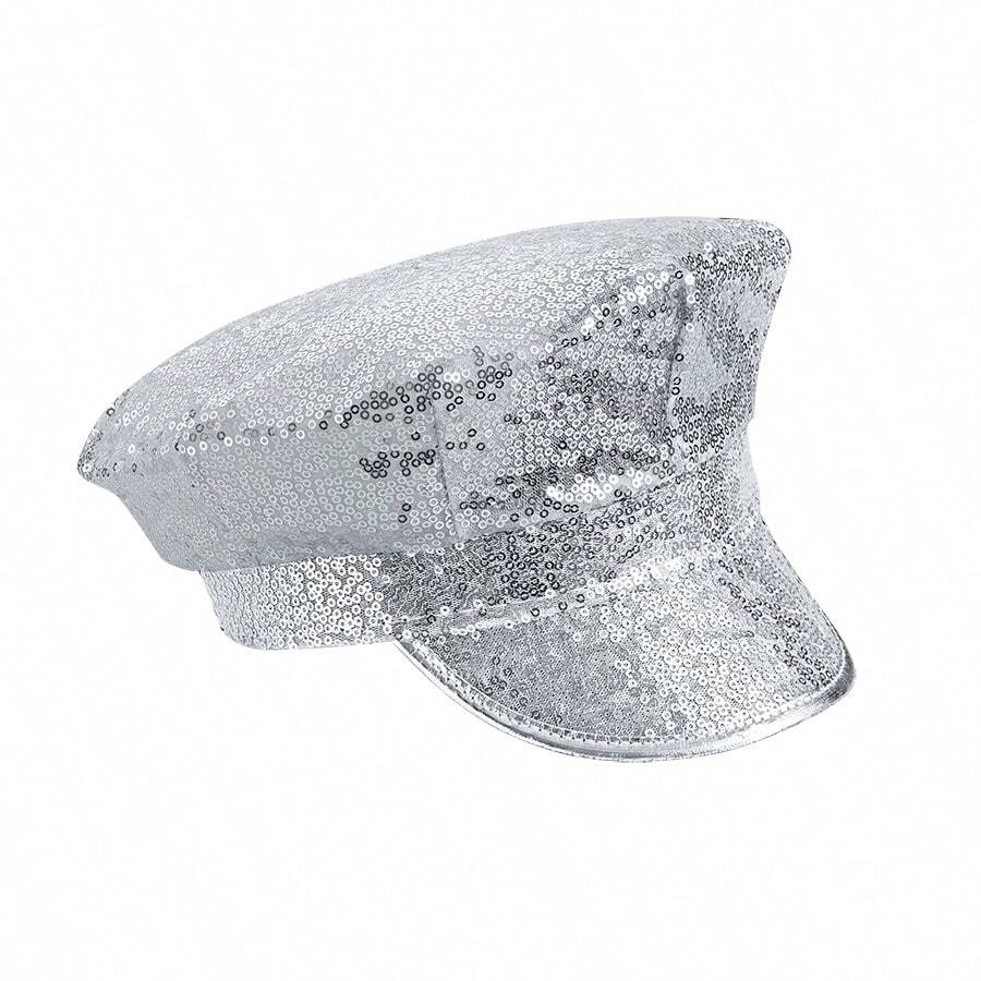 70'S DISCO Hat Adult Cap Fancy Dress Silver Shiny Sequin Costume Hat ...