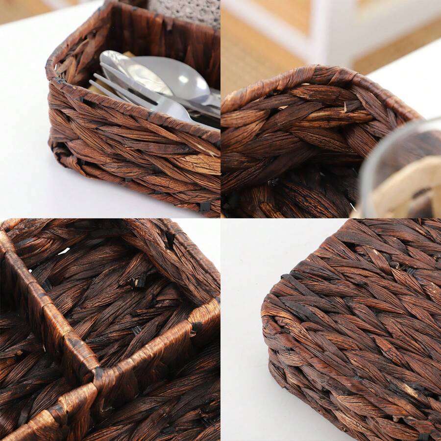 Water Hyacinth Divided Storage Basket Woven Natural Wicker Rectangular ...
