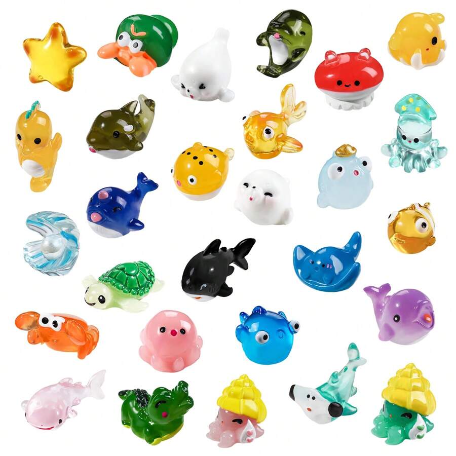 28pcs Mini Ocean Resin Animals Tiny Sea Animals Figurines Marine ...