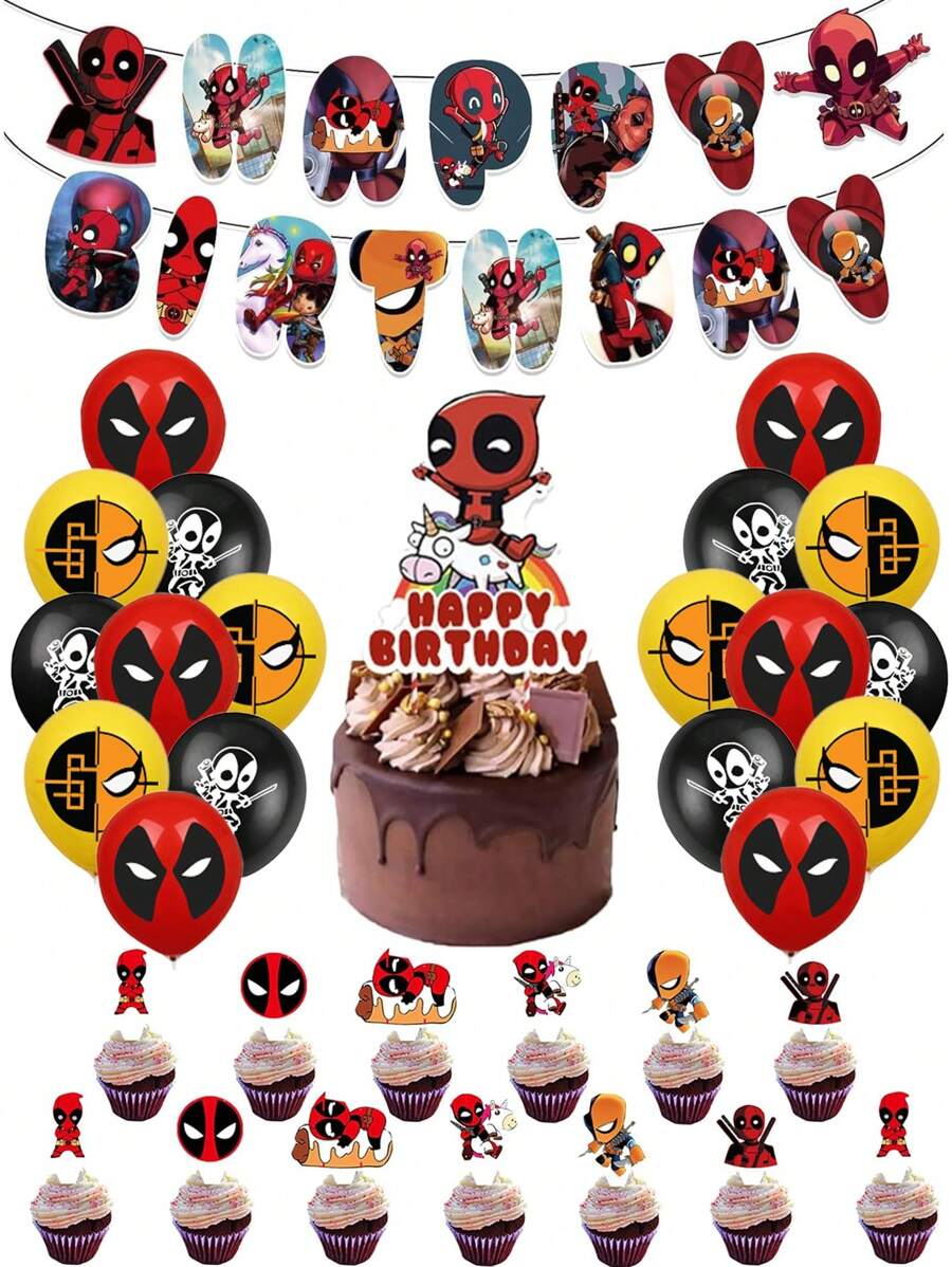 1/Set Anime Cartoon Deadpool Birthday Party Decorations Balloon And ...
