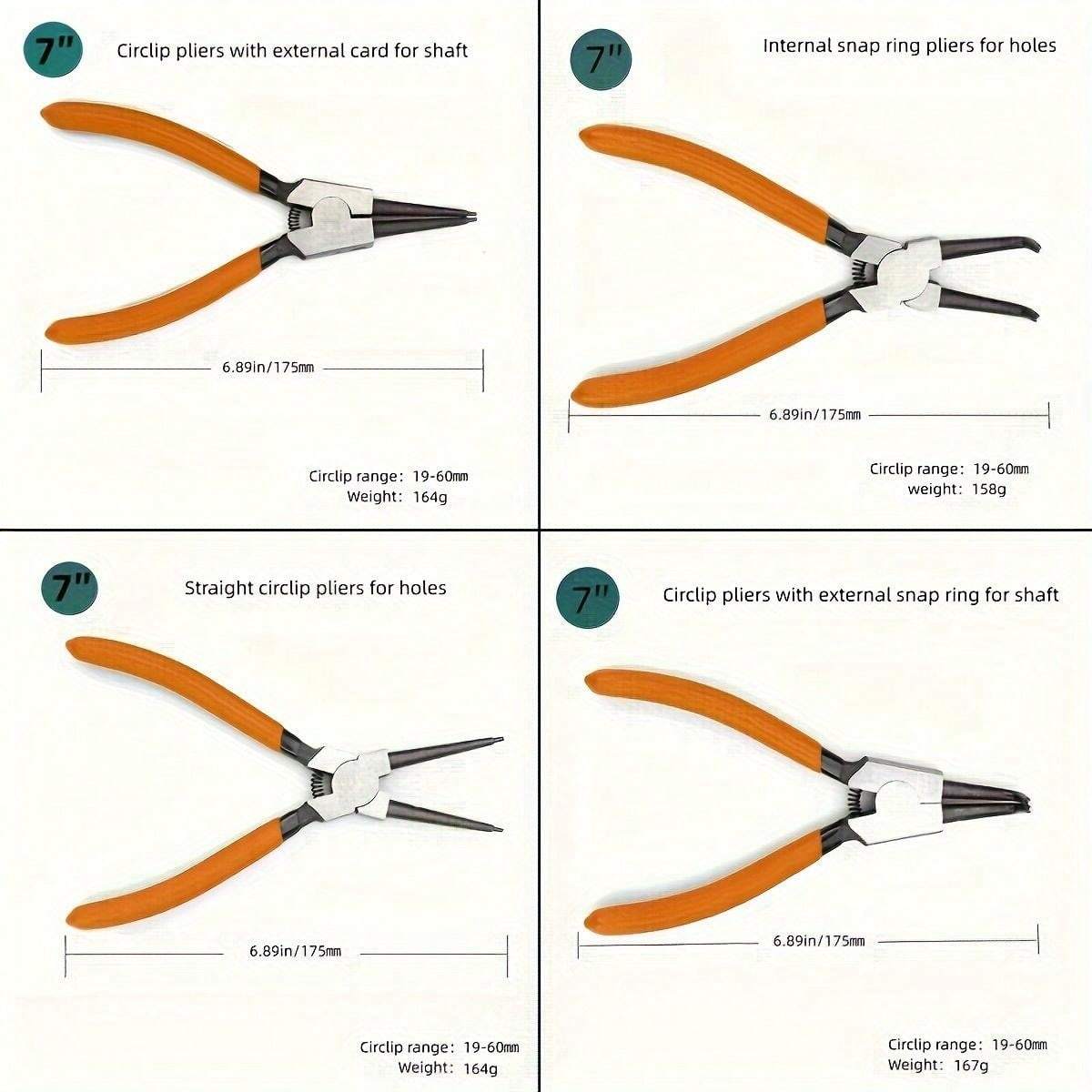 1pc 7 Inch Snap Pliers, Professional Inner/Outer Circlip Pliers Heavy ...