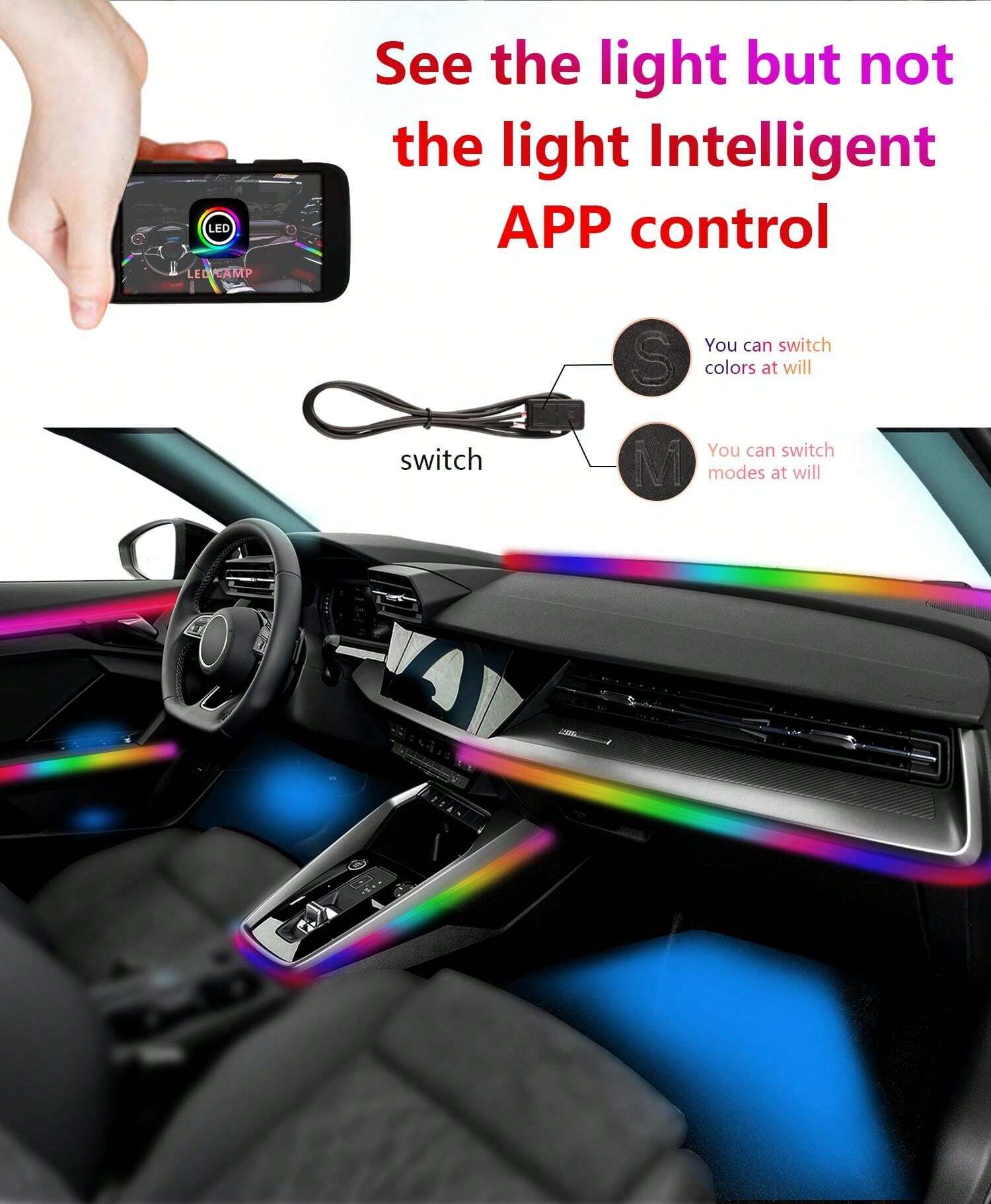 LED 64 Farben RGB Symphony Auto Ambient Licht Streamer Innere ...