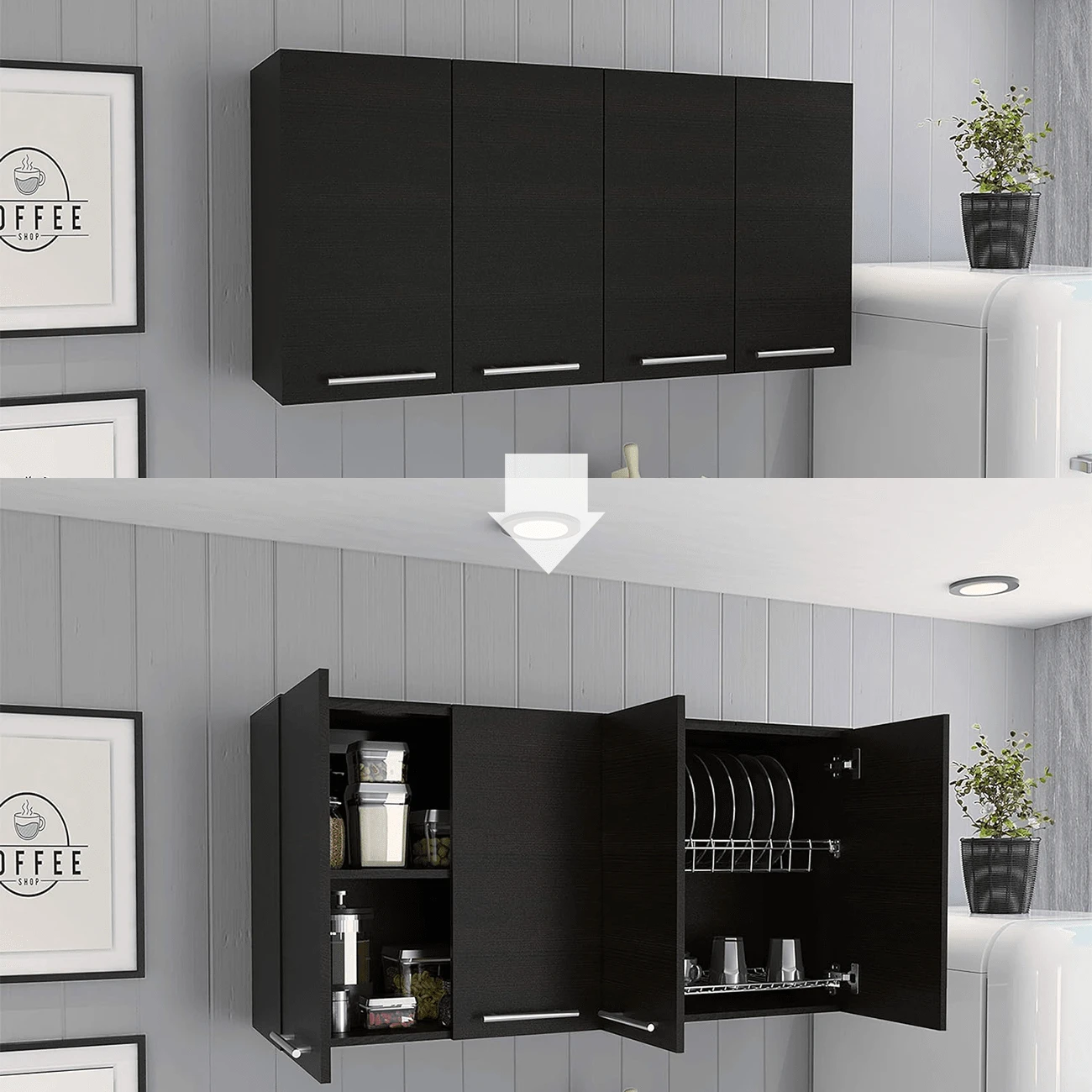 Wall Mounted Storage Cabinets With 4 Doors And Shelves, Console Kitchen ...