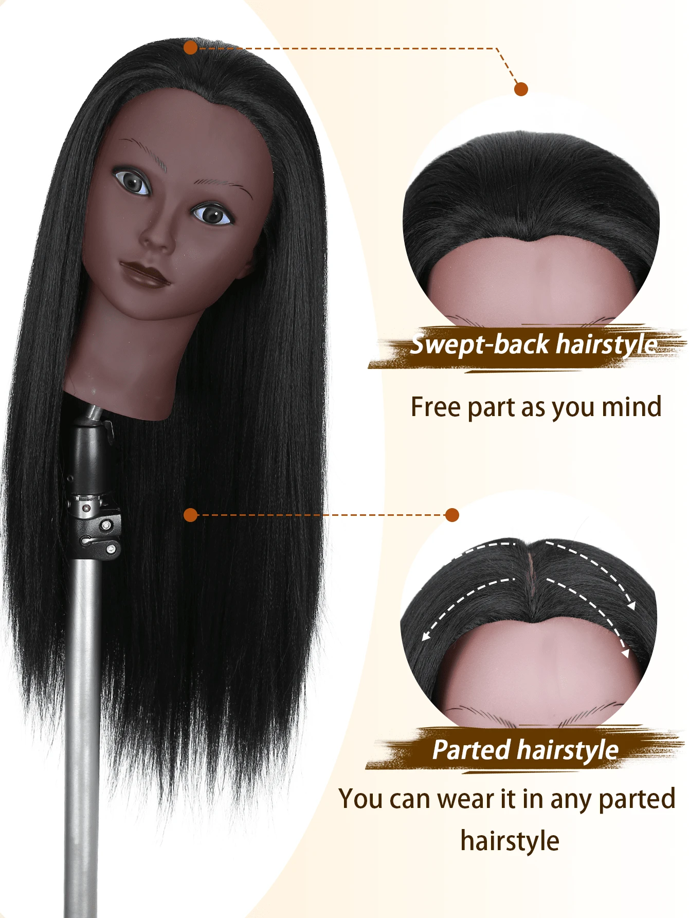 26 Inch Slicked Back Hair Teaching Head Cosmetology Mannequin Head ...