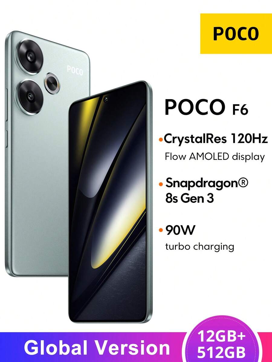 POCO F6 5G Global Version 12GB+512GB Smartphone Snapdragon 8s Gen 3 Processor 6.67" CrystalRes 1 ...