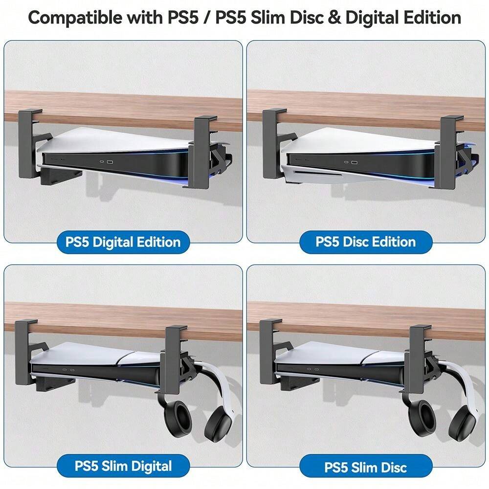 PS5 Slim Horizontal Stand, Desk Under-Mount Storage Rack, Ventilated ...