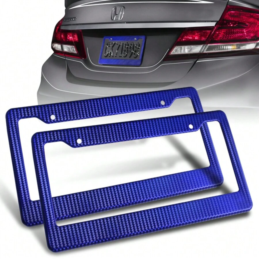 2 X JDM Black Carbon Fiber Look License Plate Frame Cover Front & Rear ...