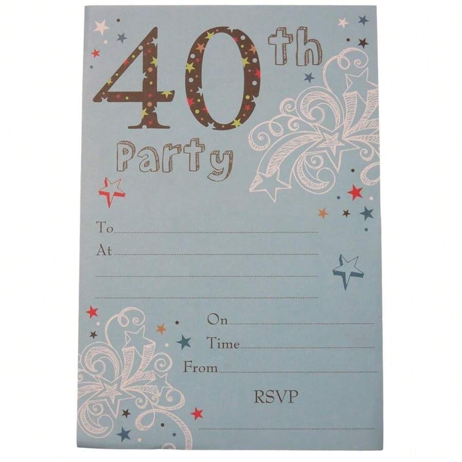Generic 40th Birthday Invitations (Pack Of 20) (Light Blue/White/Brown ...