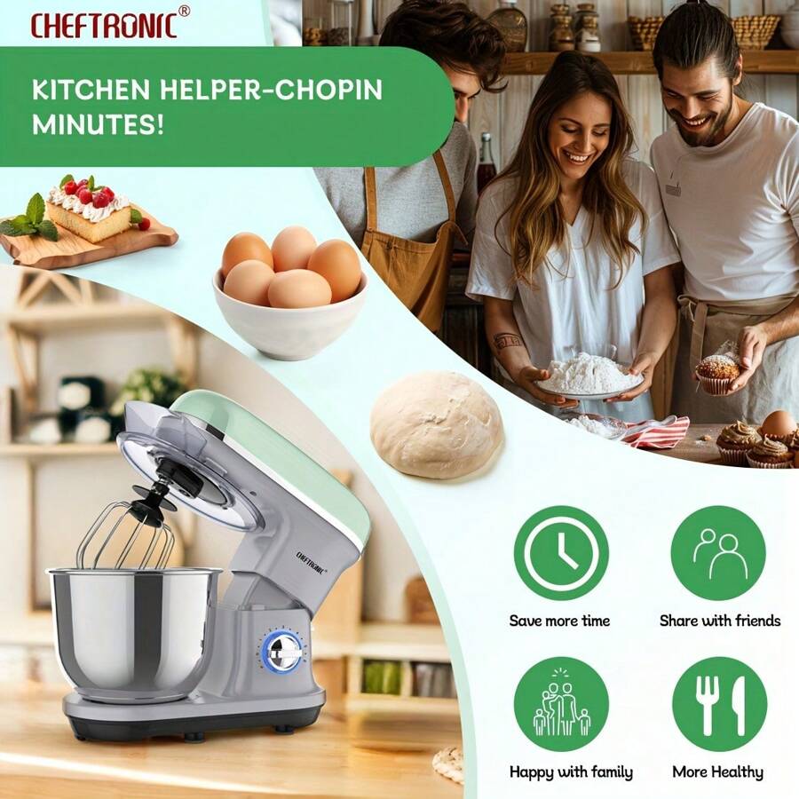CHEFTRONIC Stand Mixer, 5.5 Qt Tilt-Head Electric Household Stand Mixer ...