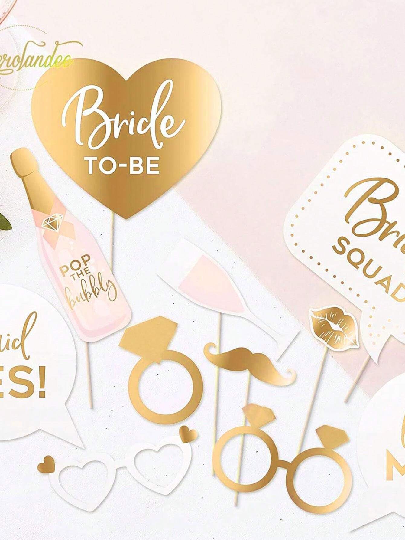 11pcs Wedding Photo Booth Props, Gold Bridal Shower Photo Booth Prop ...