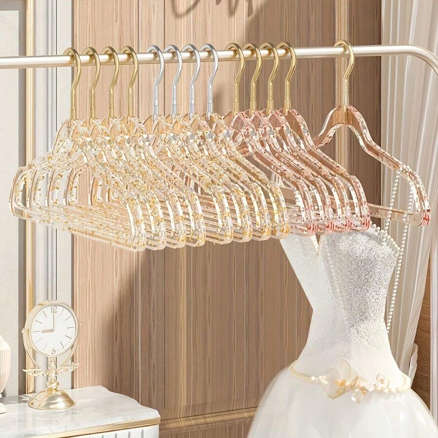 10pcs/Pack Transparent Hangers With Non-Slip Grooves For Clothes Drying ...