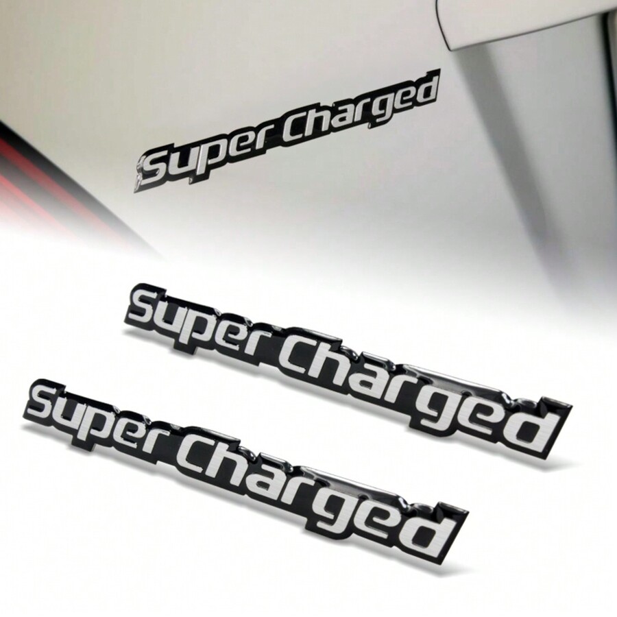 2 X Universal Supercharged Aluminum Adhesive Sticker Decal Emblem Badge ...