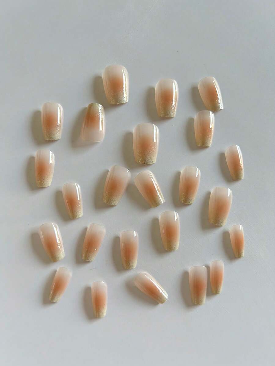 24 TOP Medium Length Coffin Shaped Silver Glitter Pure Desire Fake Nail ...