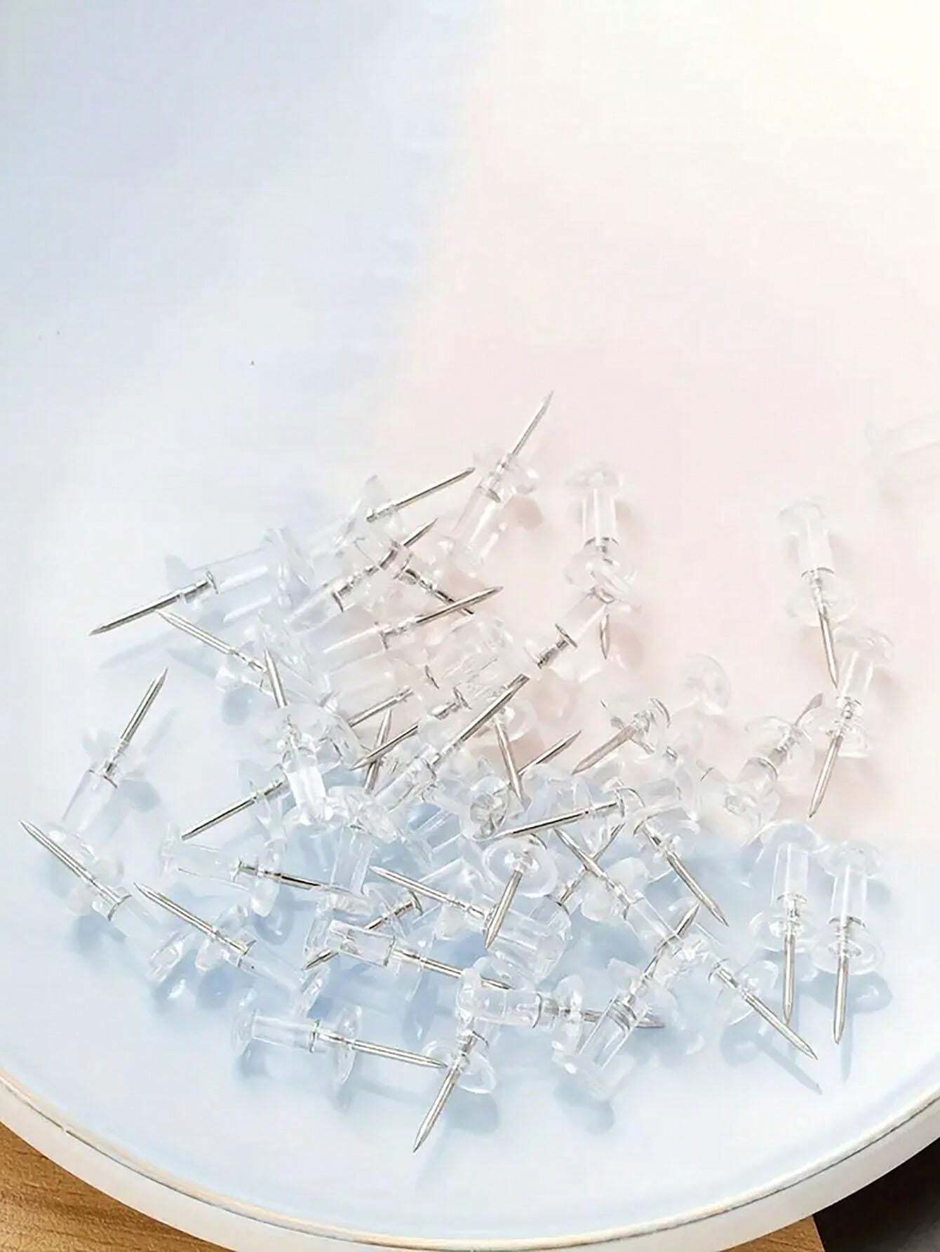 100pcs Transparent Thumbtacks Plastic Head Steel Tip WallThumbtacks ...