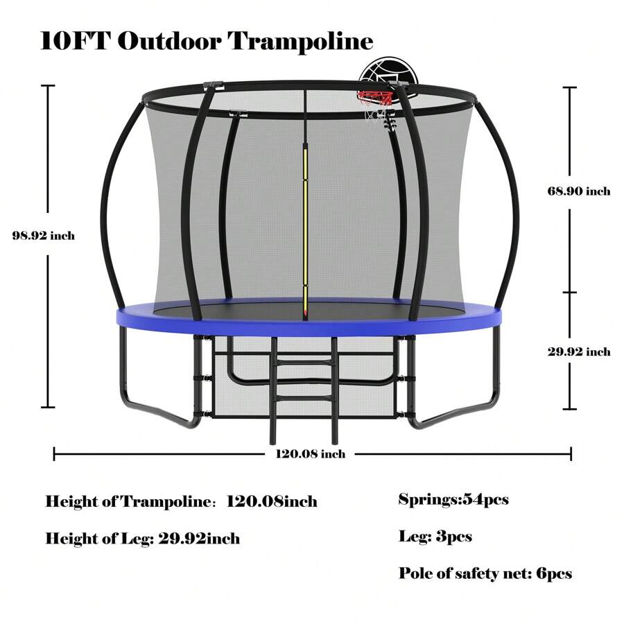 10FT Trampoline, ASTM Approved Large Recreational Trampoline With ...