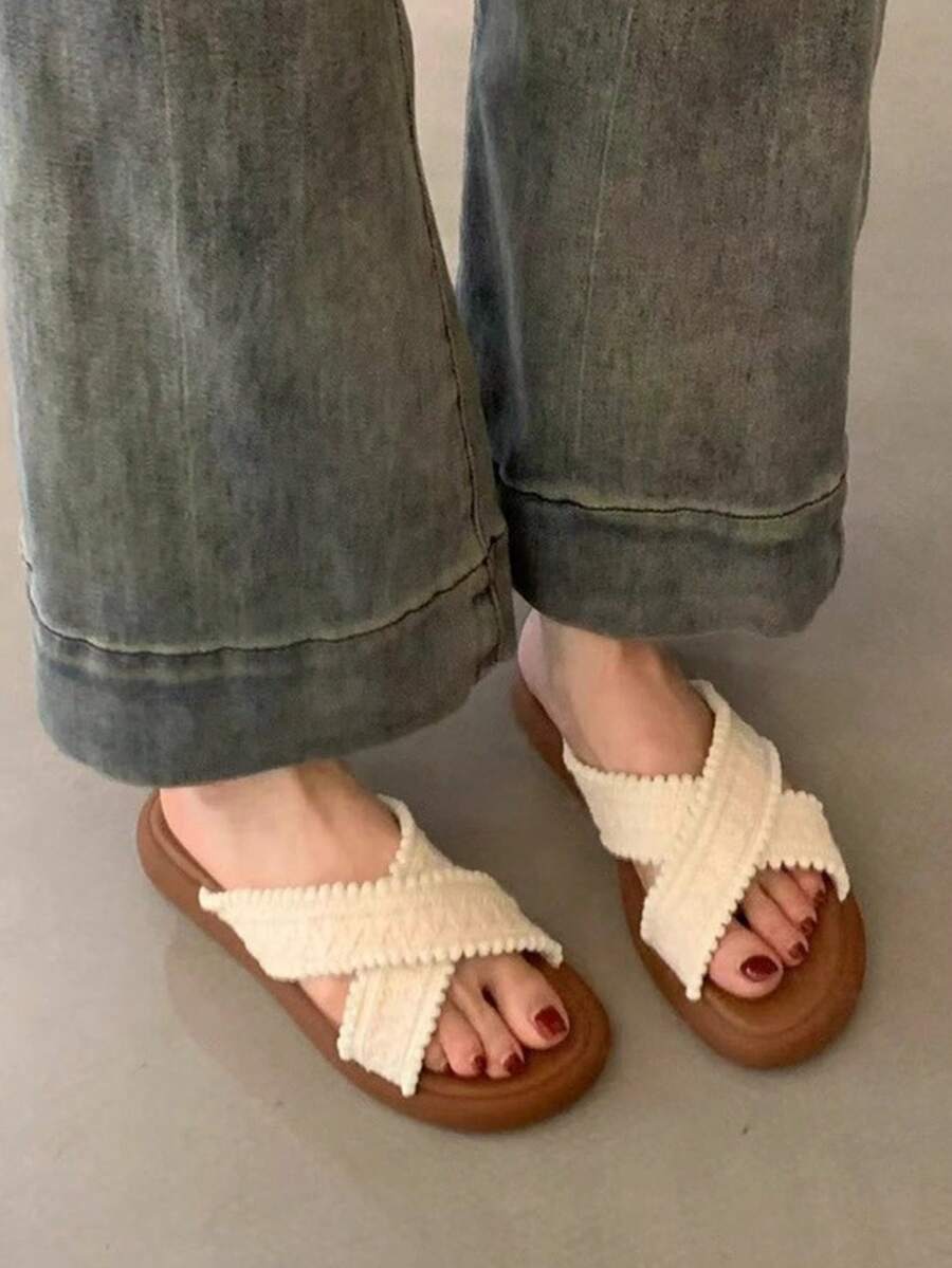 Women's Crossed Slippers, Summer 2024 New Arrival, Comfortable Flat ...