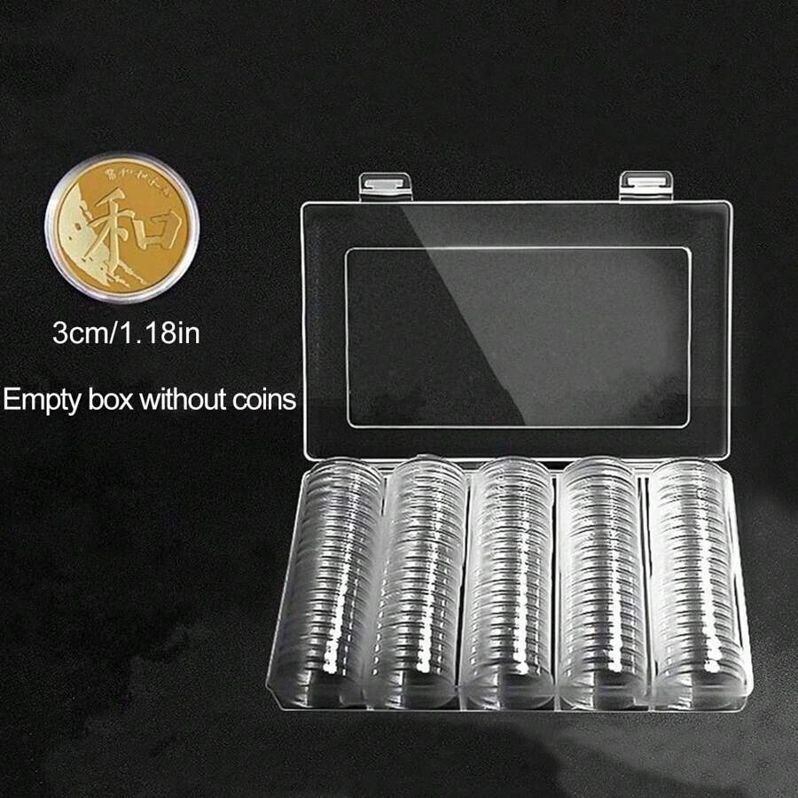 100 Adjustable Coin Protectors, Commemorative Coin Protectors, Collectible Coins, Round Boxes ...