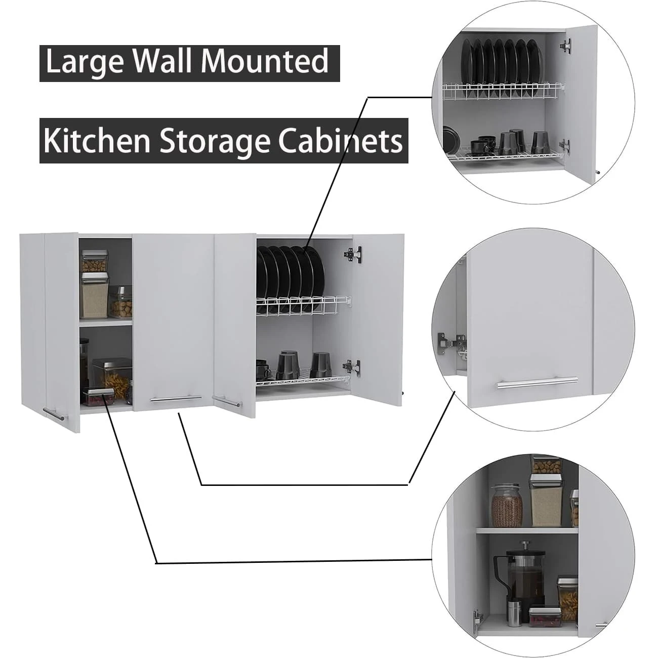 Wall Mounted Storage Cabinets With 4 Doors And Shelves, Console Kitchen ...