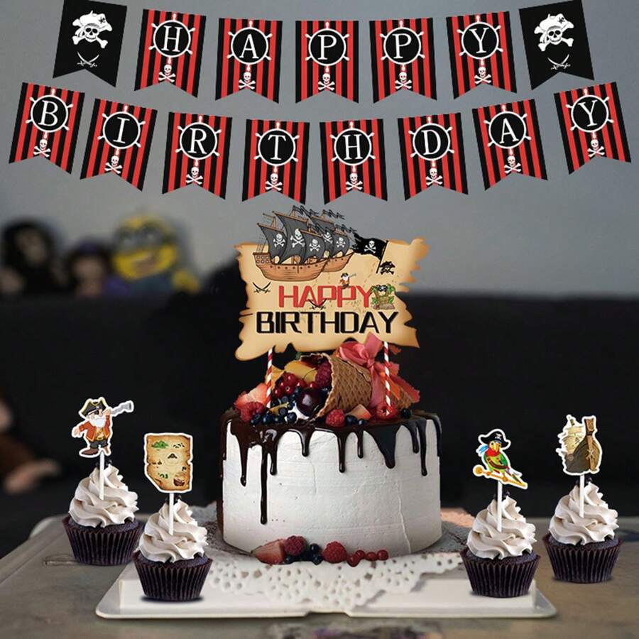 31pcs/Pack Pirate Theme Birthday Party Decoration Set Includes Pennant ...