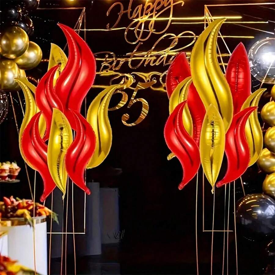 20pcs/Set Gold And Red Flame Foil Balloons - Perfect For Firefighter ...