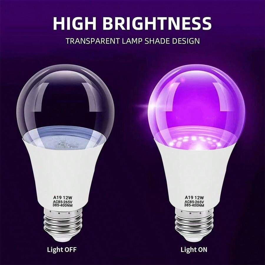 2 Pack LED Black Lights Bulb 12W Blacklight A19, E26 /E27 Medium Base ...
