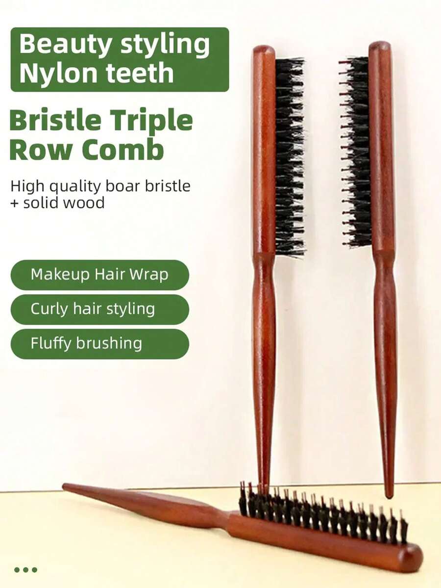 3PCS Professional Salon Teasing Back Hair Brushes Boar Bristle Wood ...