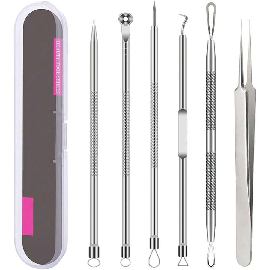 Pimple Popper Tool Kit, 6 Pcs Blackhead Remover Acne Needle Tools Set ...