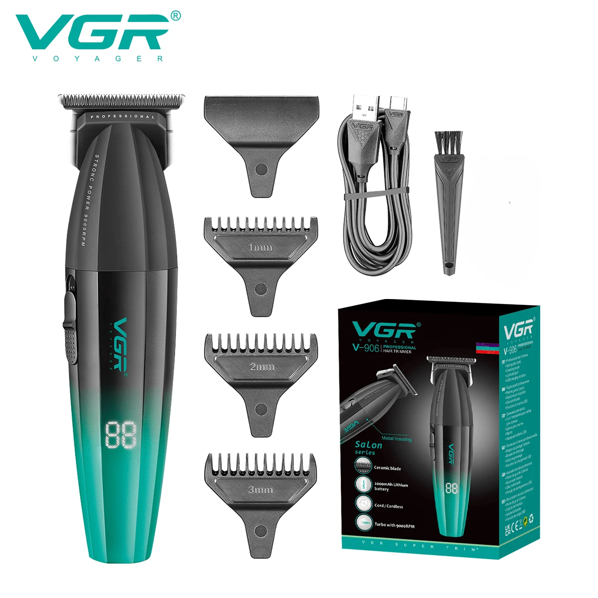 VGR Hair Trimmer, Professional Wireless Electric Hair Clippers, Cordless Rechargeable Hair ...