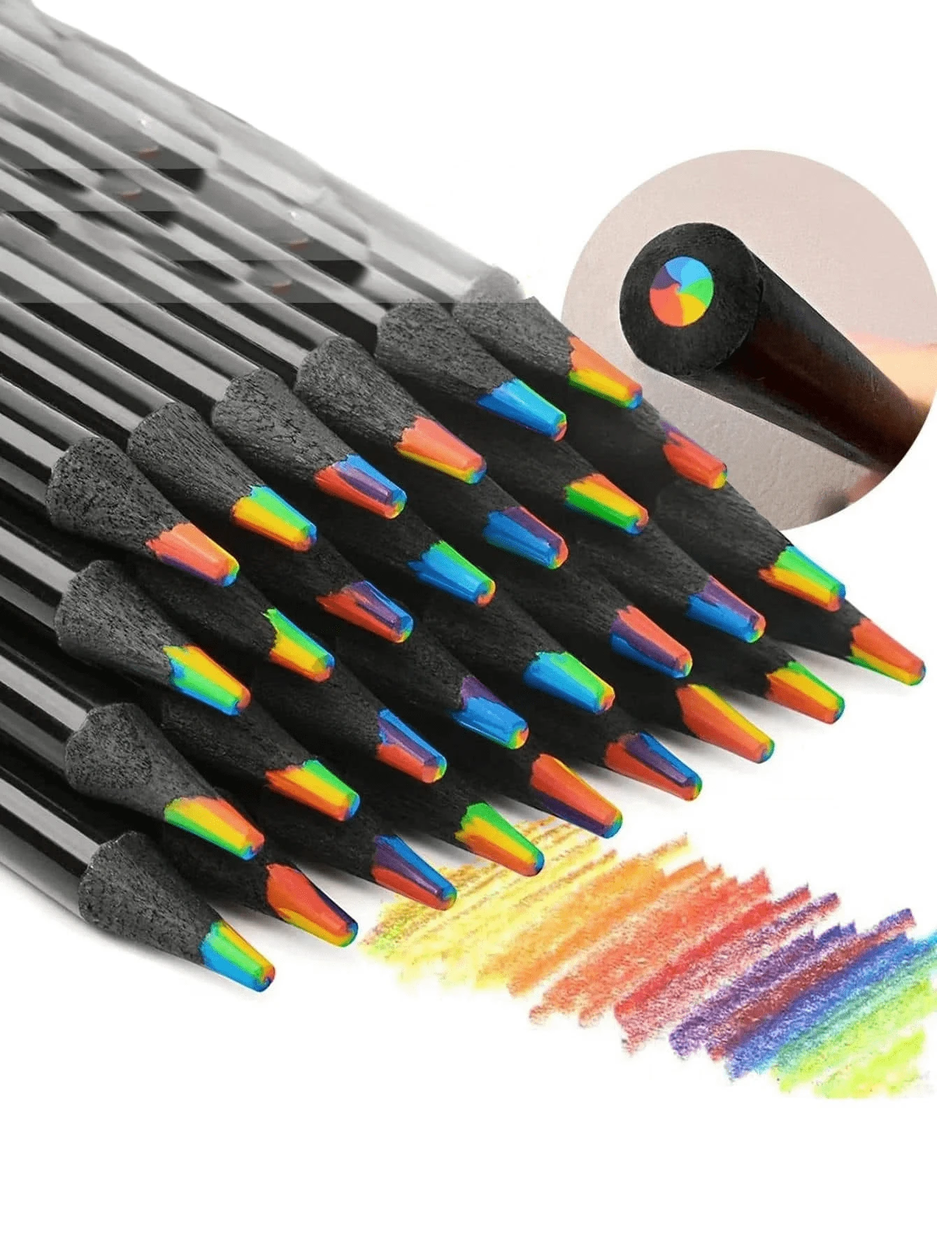 10 piezas-Lápices de dibujo de 7 colores del arcoiris, Lápices de ébano ...