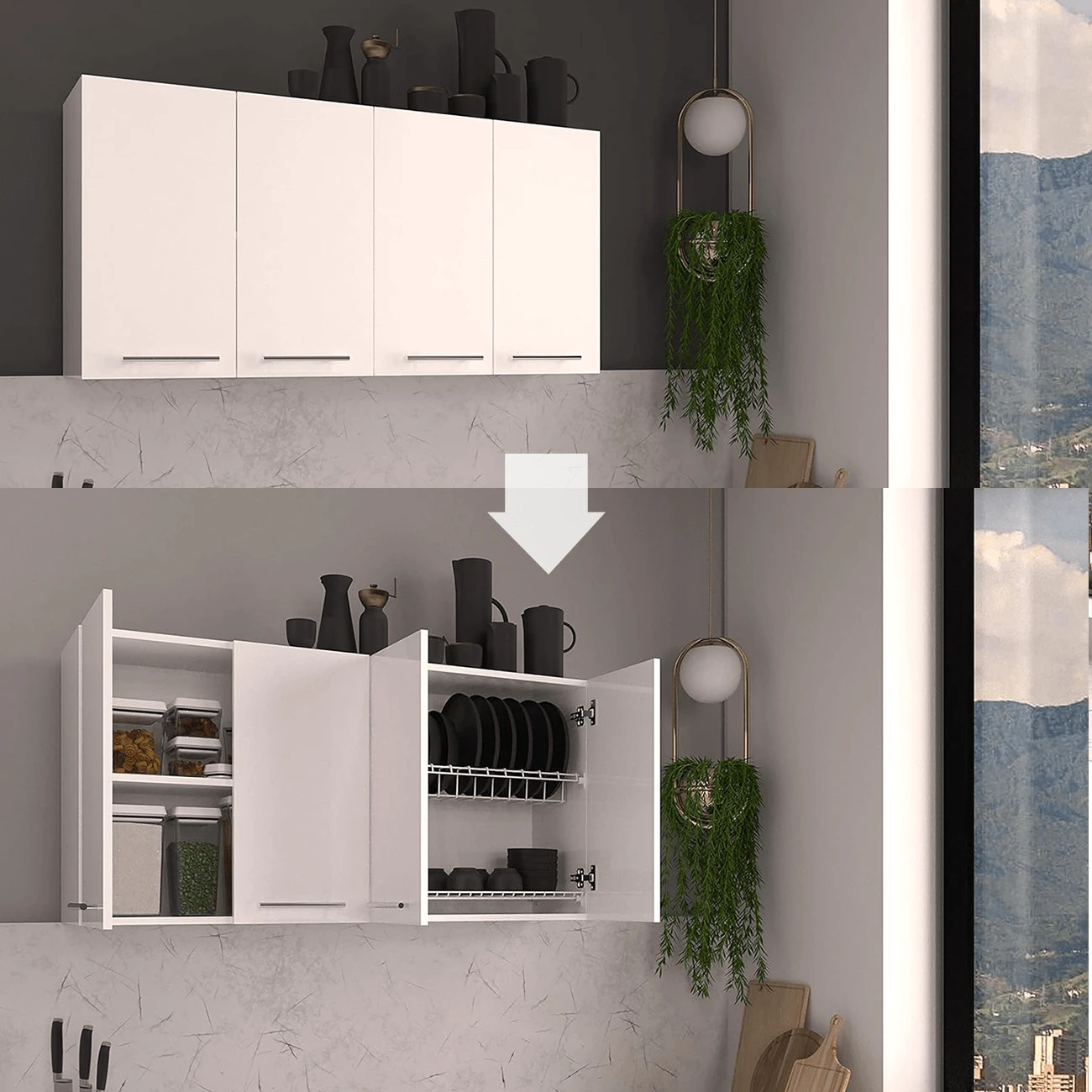 Wall Mounted Storage Cabinets With 4 Doors And Shelves, Console Kitchen ...