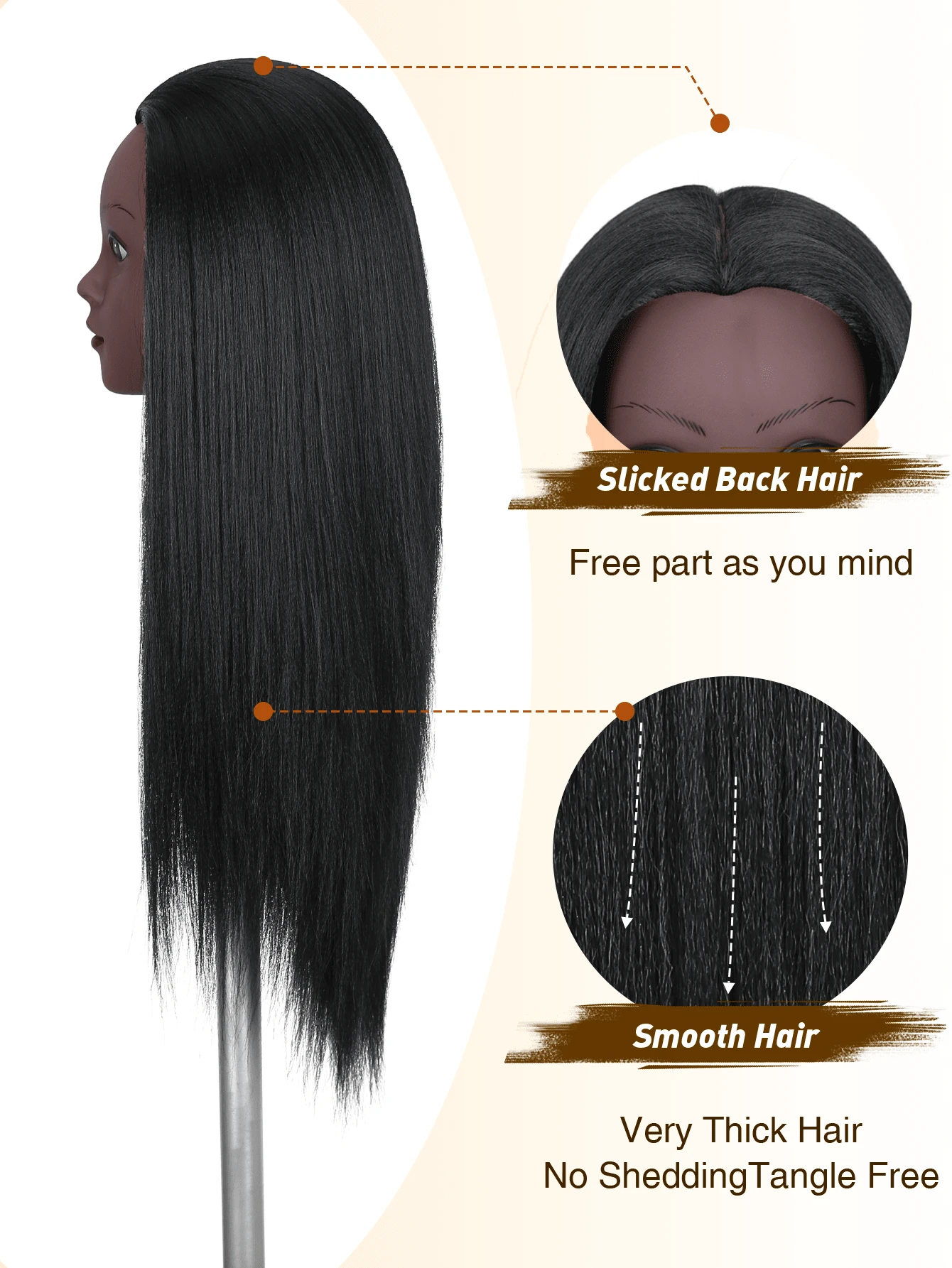 26 Inch Slicked Back Hair Teaching Head Cosmetology Mannequin Head ...