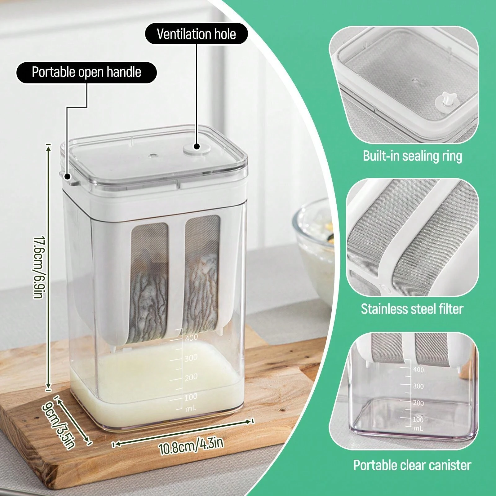 1pc Yogurt Filter With Scale 400ml, Homemade Greek Yogurt Maker, Cold ...