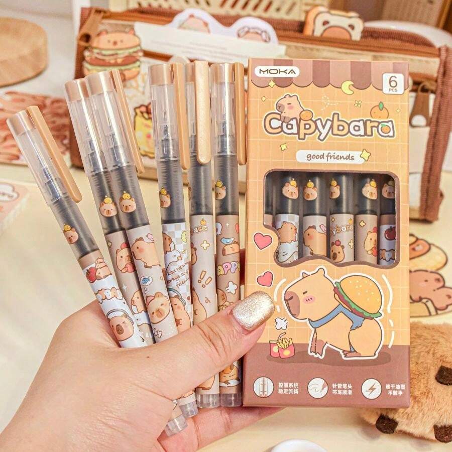 [6 Pens/Box] Capibara Liquid Gel Pen, Quick-Drying, INS Style, Good ...