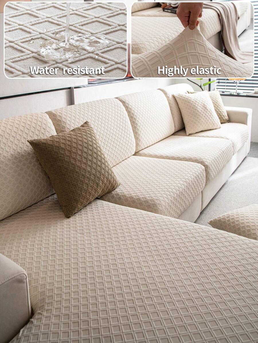 1pc Spandex Sofa Seat Cover With Anti-Splashing Embossed Pattern, Style ...