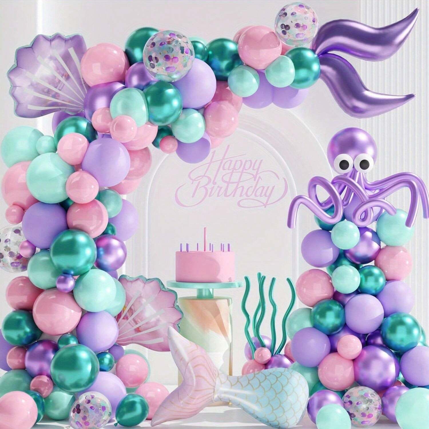 129 Pcs, Mermaid Themed Balloon Wreath Arch Set, Purple, Blue, Pink ...