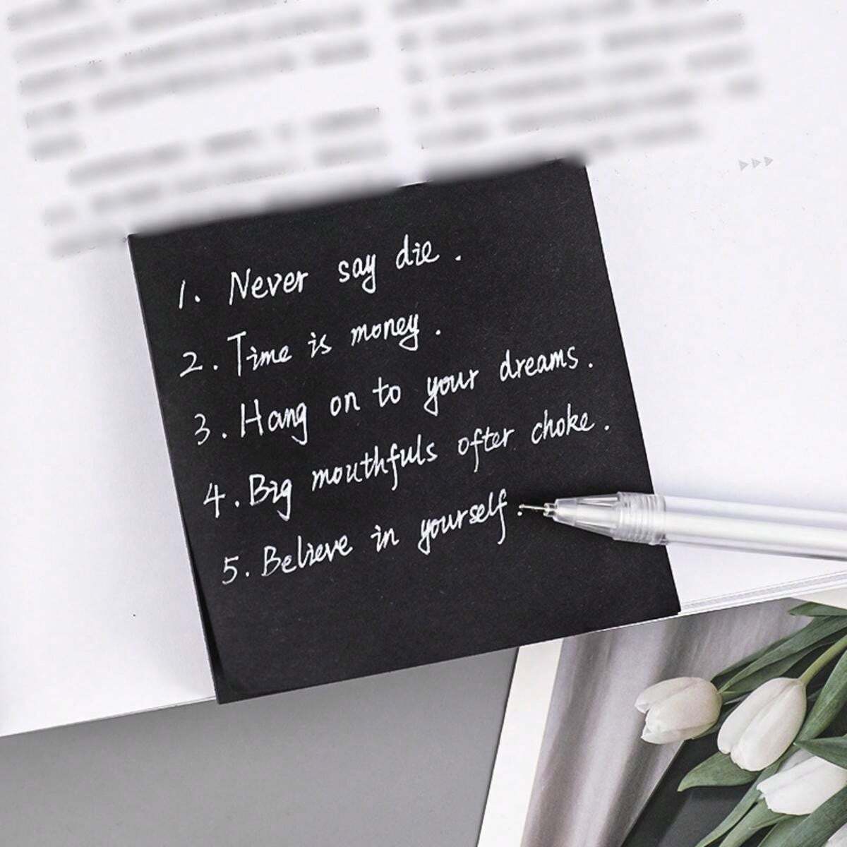 1 Book/50 Sheets High-Quality And Stylish Black Sticky Notes, Easy To ...