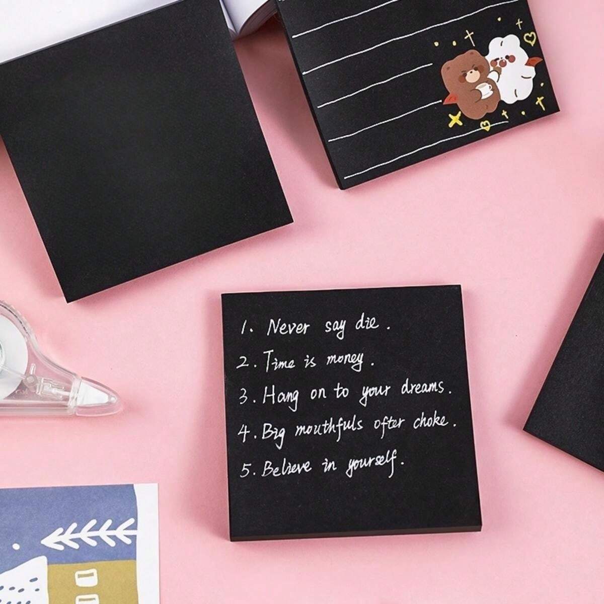 1 Book/50 Sheets High-Quality And Stylish Black Sticky Notes, Easy To ...