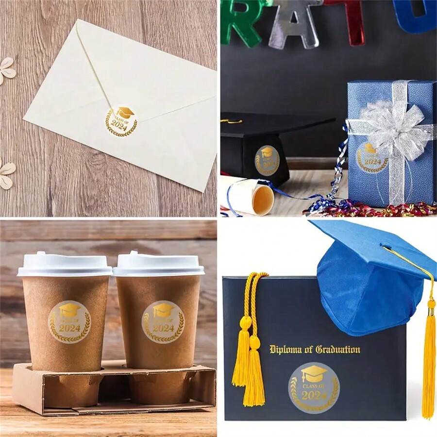 100pcs Glittering Gold Graduation Stickers - Premium Durable Seal And ...
