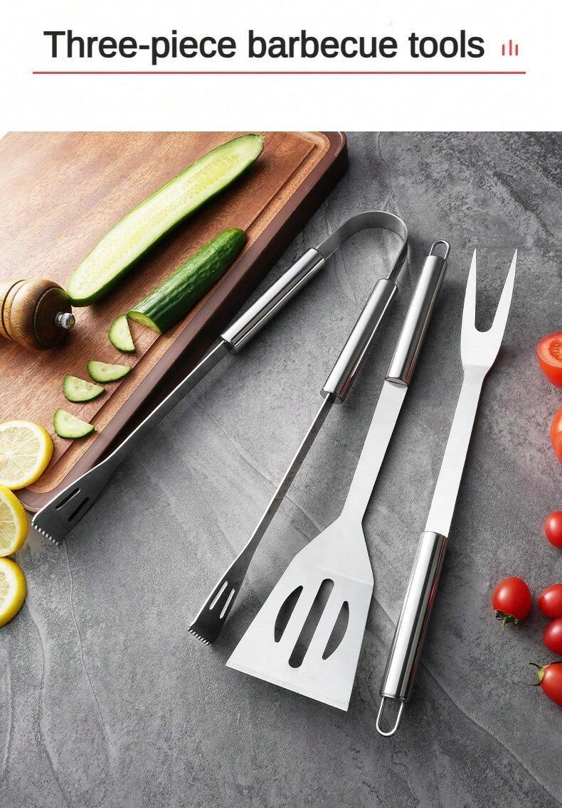 Stainless Steel Barbecue Tool Set Including Fork, Shovel, And Tongs ...