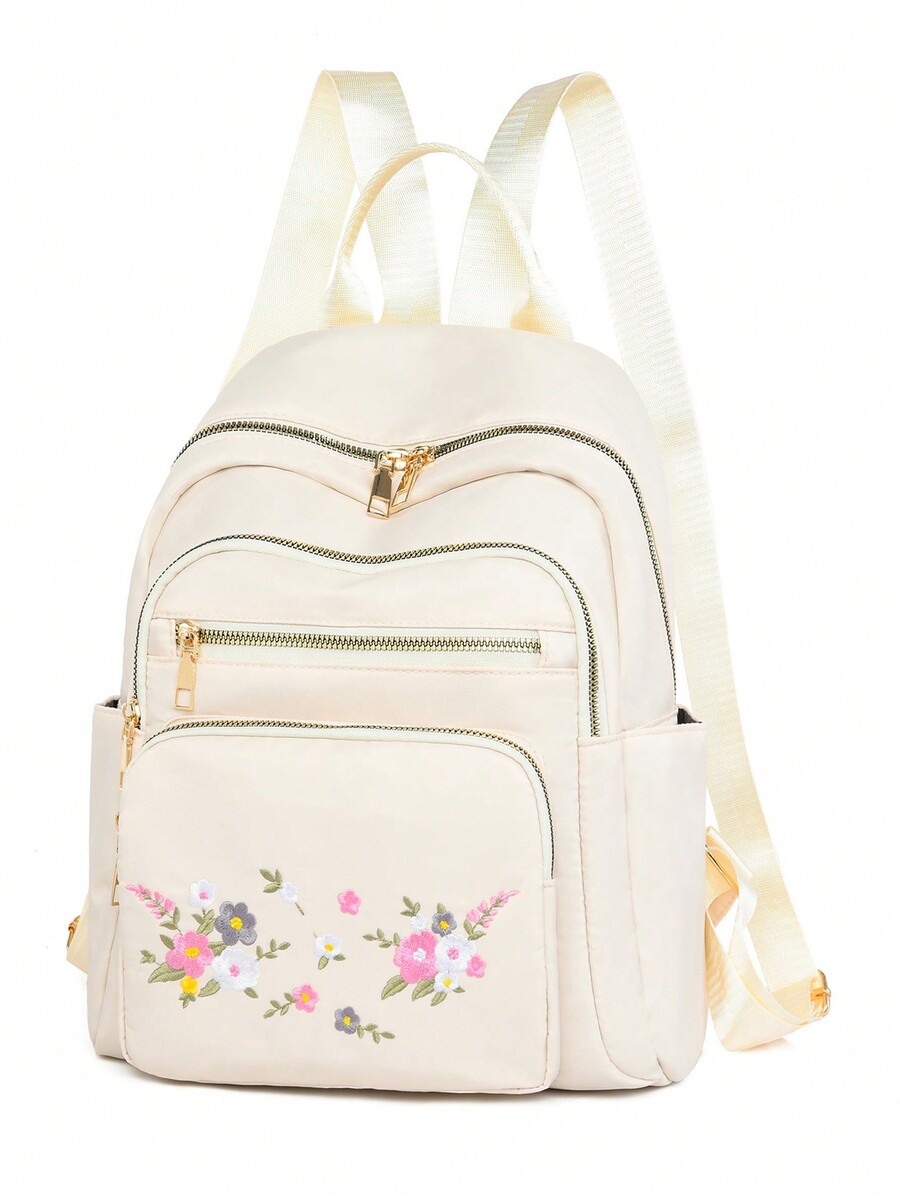 Minimalist Flower Embroidery Functional Backpack For Women, Business ...
