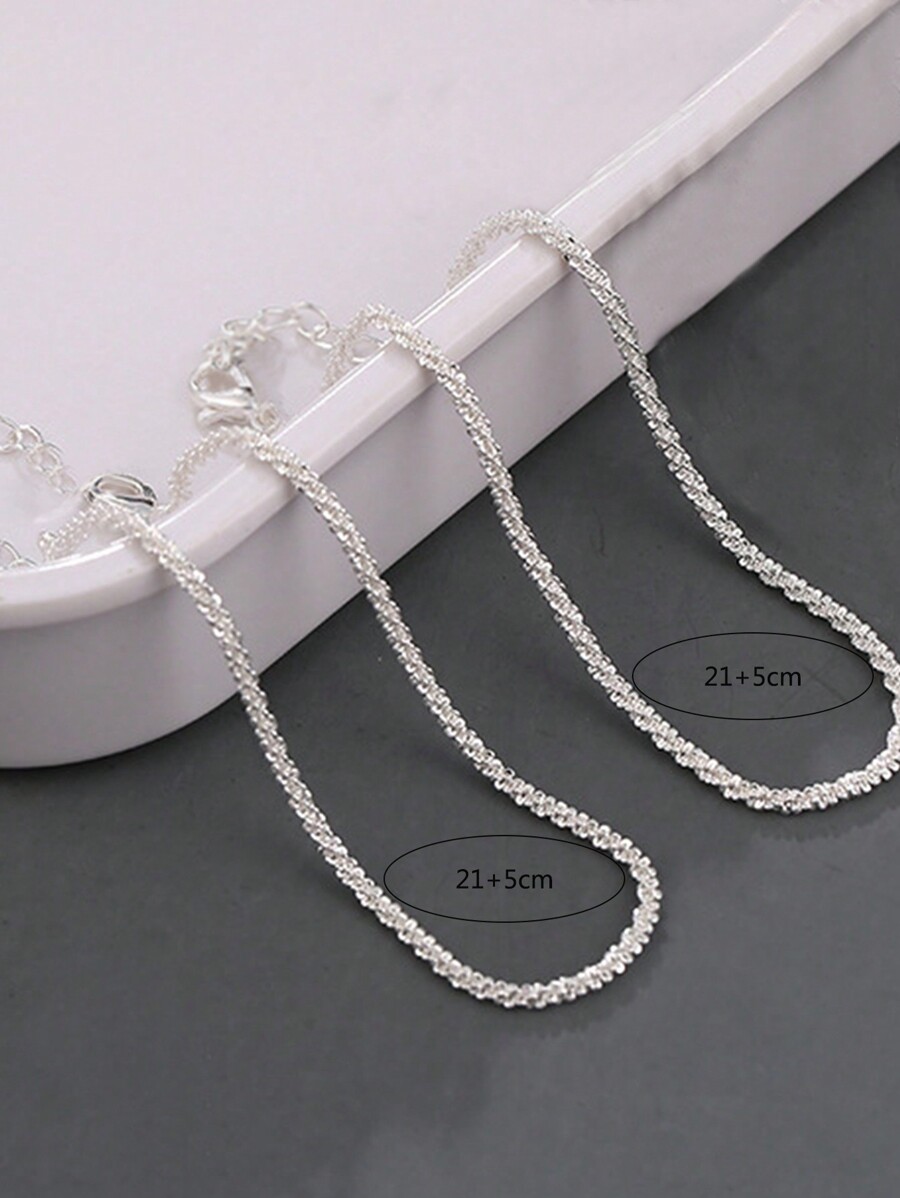 2pcs Double-Layered Shiny Silver Tone Anklets For Women | SHEIN USA
