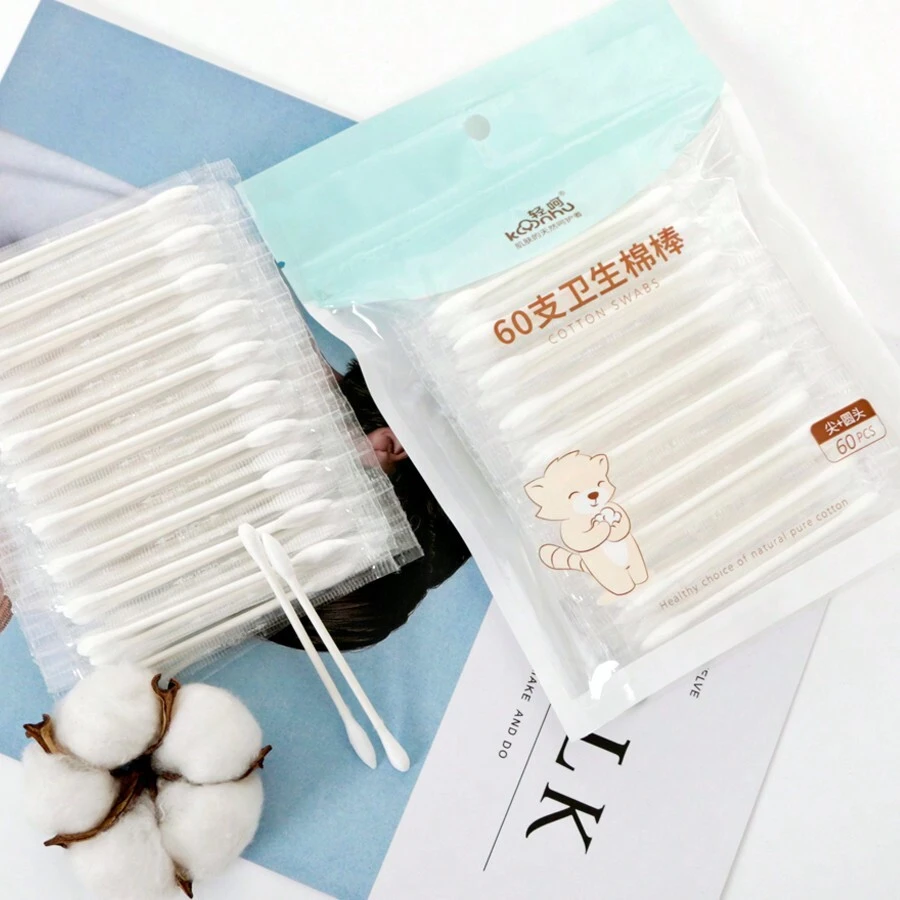 60pcs Single Pack Daily Use Sanitary Cleaning Swabs Disposable Ear Buds ...