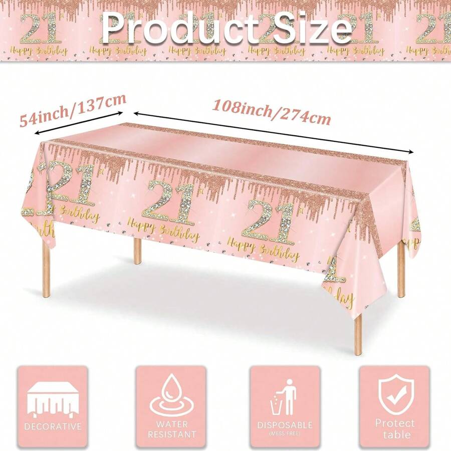 21st Table Cloth,Rose Gold Birthday Tablecloth 137*274cm Rectangle ...