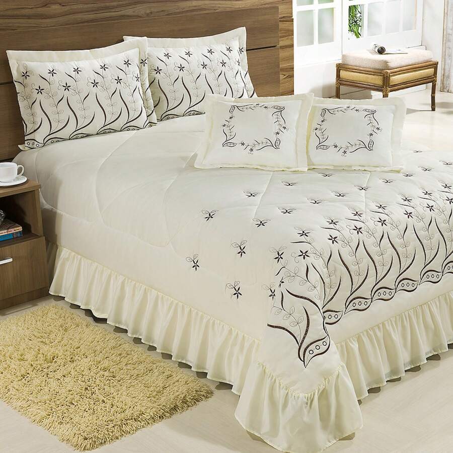 Queen Size Bedspread Kit Wishes 07 Pieces Embroidered-Bedspread | Moda ...